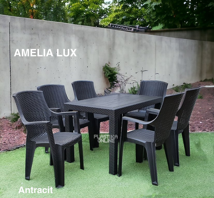 Baštenski set Amelia lux – Antracit (6 stolica i sto)