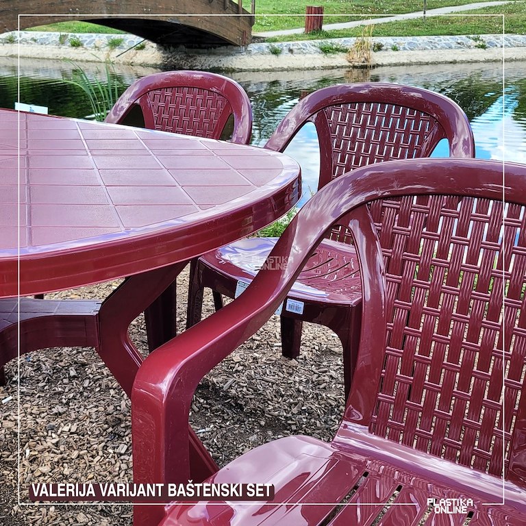 Baštenski Set Valerija – Sto Ovalni 120x80cm I 6 Stolica – u Bordo boji