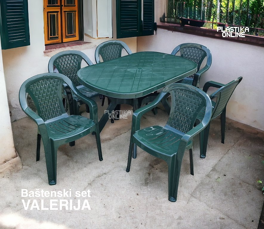 Baštenski Set Valerija – Sto Ovalni 120x80cm I 6 Stolica – u Zelenoj boji