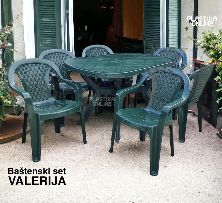 Baštenski Set Valerija – Sto Ovalni 120x80cm I 6 Stolica – u Zelenoj boji