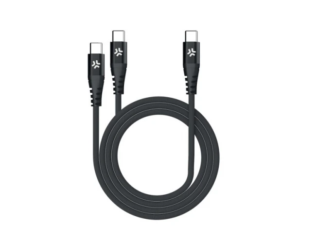 Celly Power Dellivery kabl za telefon USB C (muški) na 2xUSB C (muški) crni