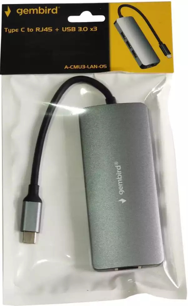 Adapter-konverter USB Tip C 3.1 na RJ45 101001000 + 3 x USB 3.0 Aluminijum Gembird