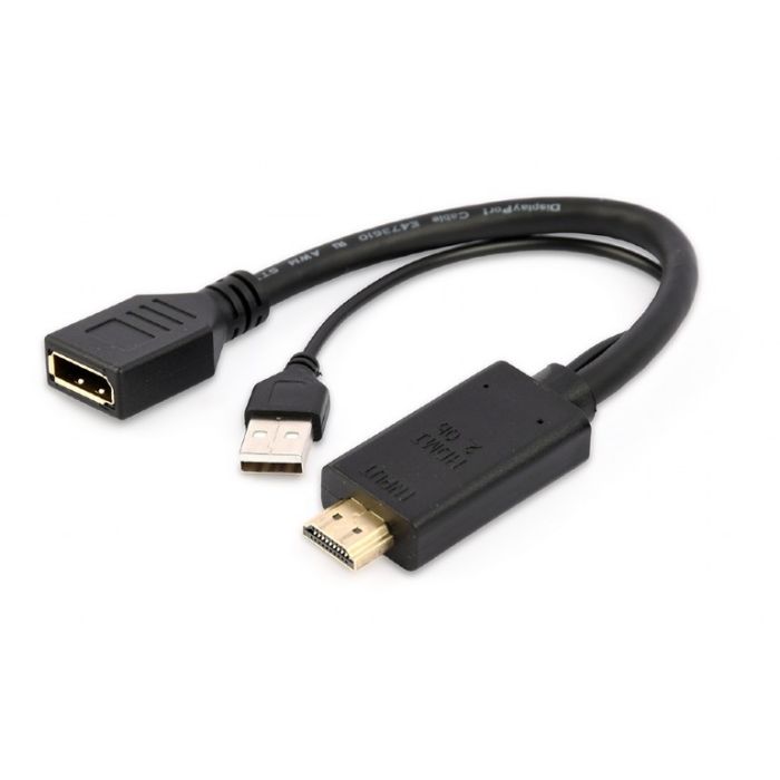 Gembird (A-HDMIM-DPF-01) adapter HDMI (muški) na DisplayPort (ženski) + USB napajanje 10cm crni