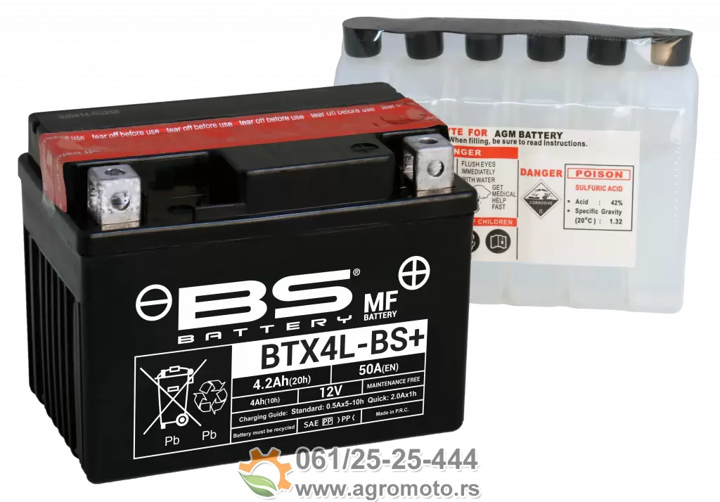 Akumulator BS 12V 4Ah gel BTX4L-BS desni plus 50A