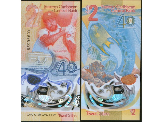 Eastern Caribbean 2 Dollars 2023. UNC Polymer.