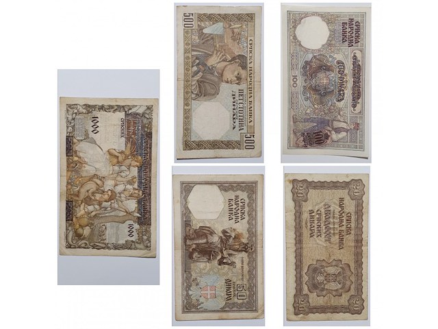 20 50 100 500 1000 Dinara 1941 Srbija
