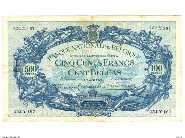 Belgija 500 franaka 1934
