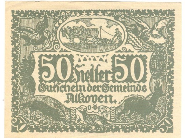 Austrija 50 heller 1920 UNC Alkoven notgeld