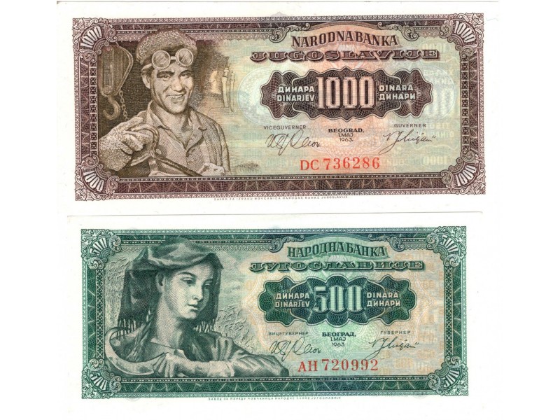 Jugoslavija 500 i 1000 Dinara 1963 aUNC/UNC , P-74 i P-