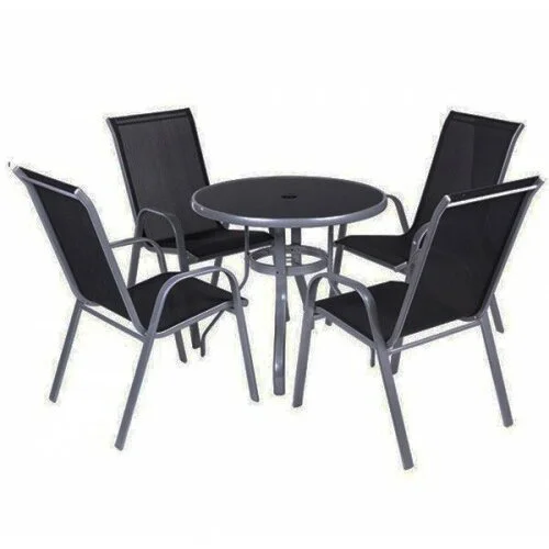 Baštenska garnitura Como – 4 stolice i sto sa staklom – Crna