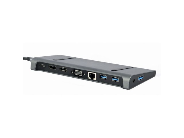 A-CM-COMBO9-02 Gembird USB type-C 9-u-1 adapter Hub3.0 + HDMI + DisplayPort + VGA + PD + LAN A