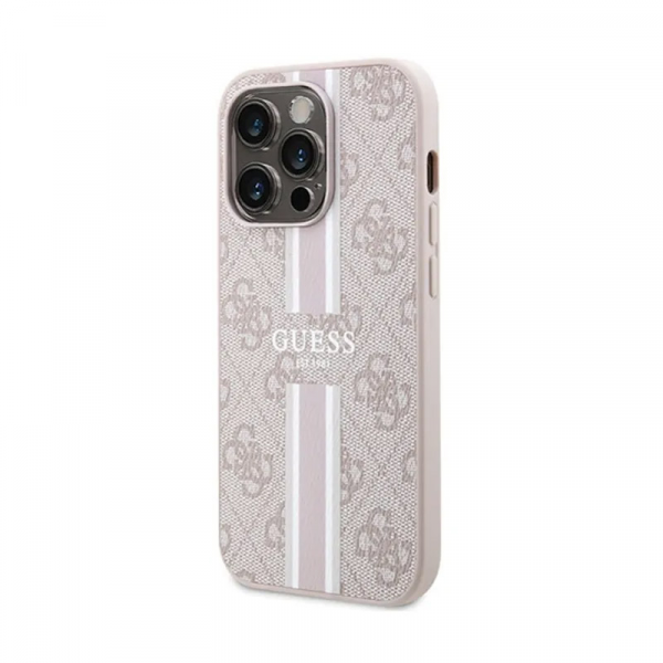 Maska Guess Magsafe 4G Pu Printed Stripes za iPhone 15 Pro roze