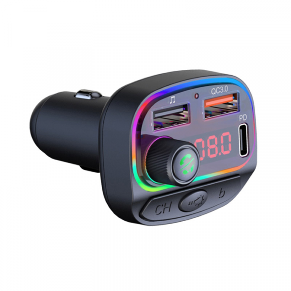 Bluetooth FM RGB Transmiter C14 QC3.0+PD crni