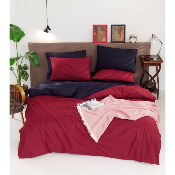 L`ESSENTIEL MAISON Ranforce posteljina 200x220 cm Cift Yonlu Claret Red Dark Blue