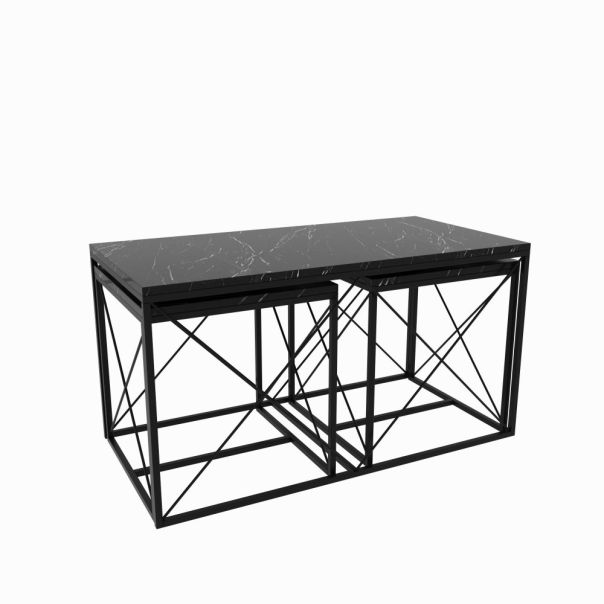 HANAH HOME Sto za dnevnu sobu Defne Black Marble (3 kom)