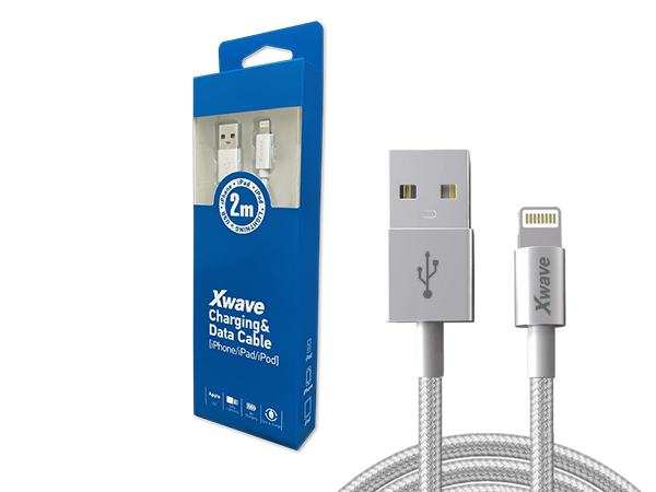 Xwave USB za iPhone 2m 3A Al /silver mesh
