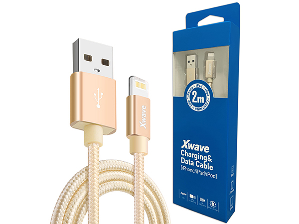 Xwave USB za iPhone 2m 3A Al /gold mesh