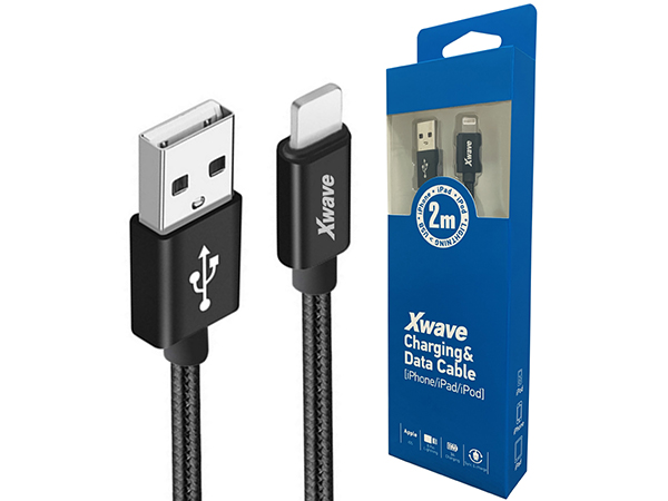 Xwave USB za iPhone 2m 3A Al /black mesh