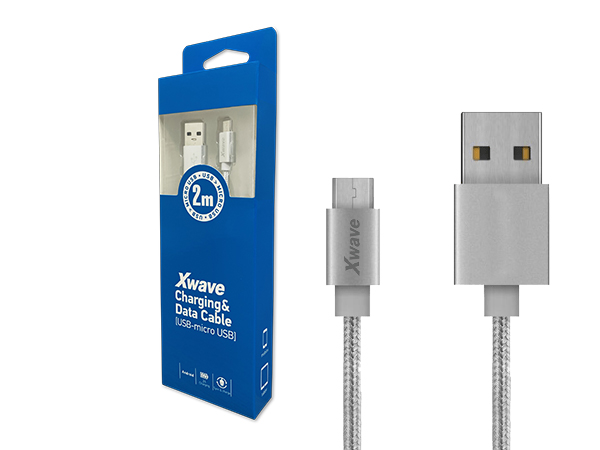 Xwave USB Micro 2m 2A Al /silver mesh