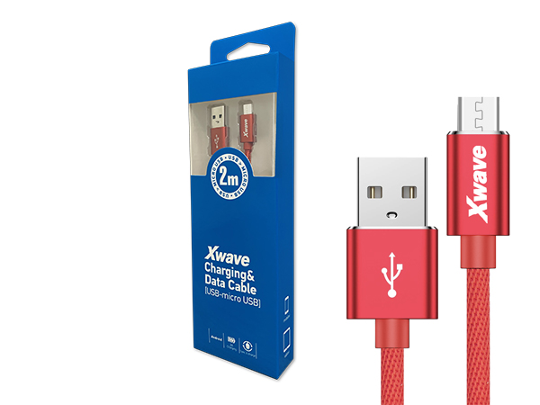 Xwave USB Micro 2m 2A Al /red mesh