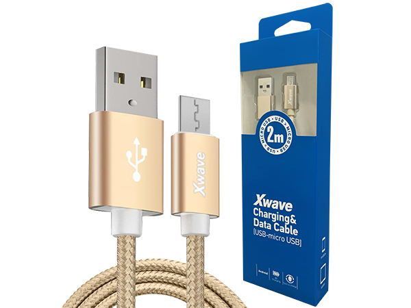 Xwave USB Micro 2m 2A Al /gold mesh