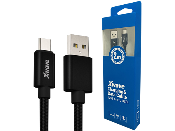 Xwave USB Micro 2m 2A Al /black mesh