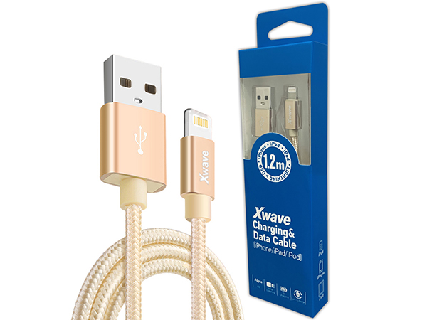 Xwave USB za iPhone 1.2m 3A Al /gold mesh