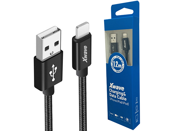 Xwave USB za iPhone 1.2m 3A Al /black mesh