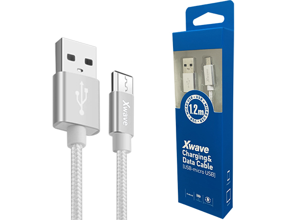Xwave USB Micro 1.2m 2A Al /silver mesh