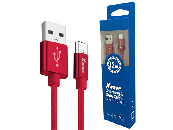 Xwave USB Micro 1.2m 2A Al /red mesh