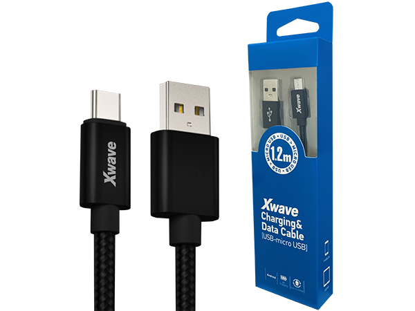 Xwave USB Micro 1.2m 2A Al /black mesh