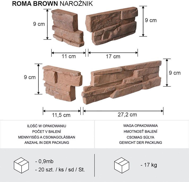 Betonski kameni ugao Roma Brown