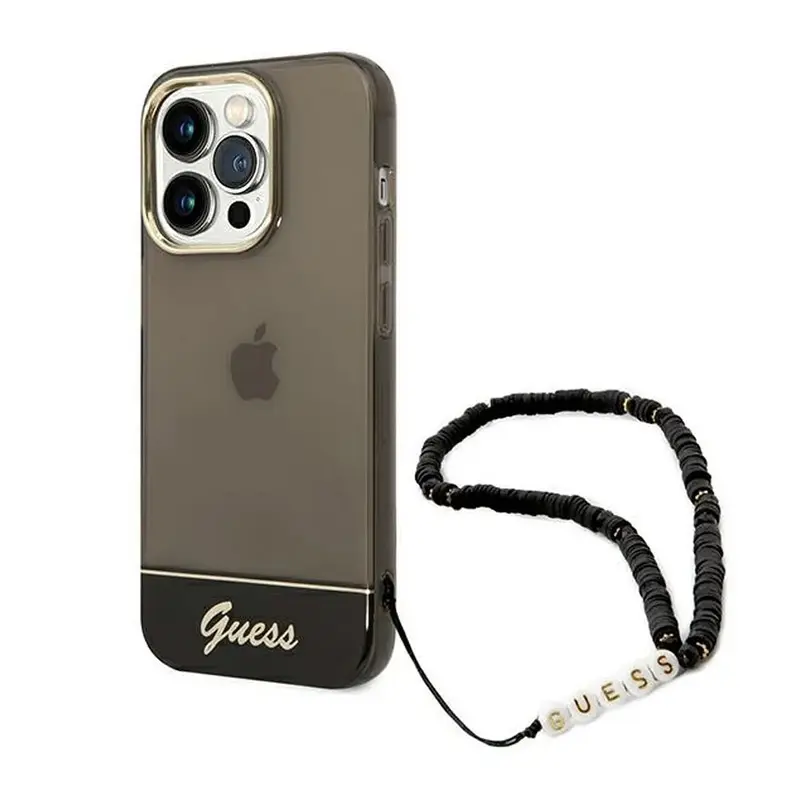 GUESS Maska za telefon za iPhone 14 Pro hardcase Translucent Pearl Strap crna