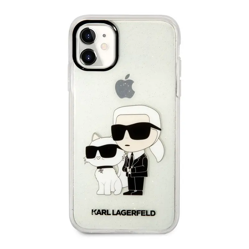 KARL LAGERFELD Maska za telefon IML Glitter Karl and Choupette NFT za iPhone 11 Transparent