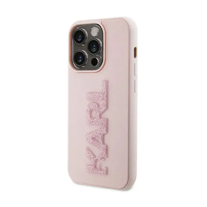 KARL LAGERFELD Maska za telefon 3D Rubber Glitter Logo za iPhone 15 Pro roze