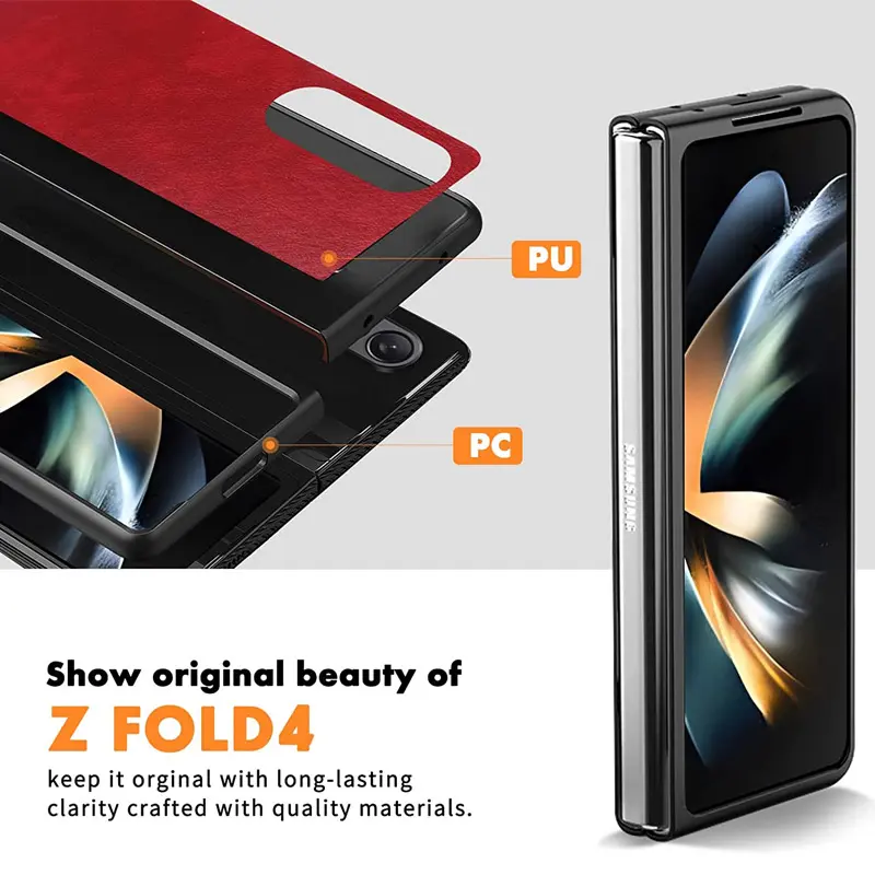 Maska za telefon Leather za Samsung Galaxy Z Fold 4 crvena