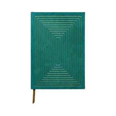 Rokovnik - Hard Cover Suede Cloth Journal W/Pocket, Linear Boxes Green