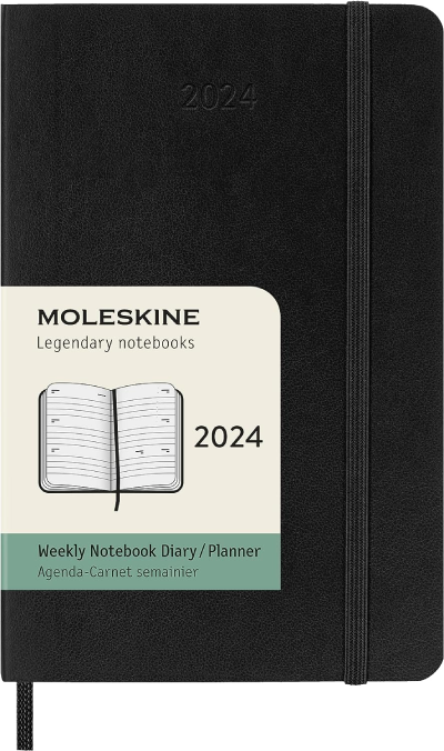 Moleskine - Weekly Planner 2024, 12 Months, Pocket Size, Black, Soft Cover, Horizontal