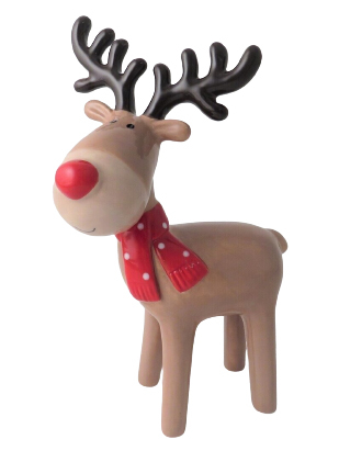 NG Figura - Standing Brown Reindeer With Red Scarf