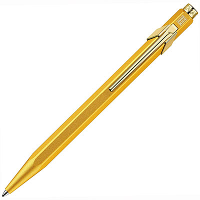 Caran d'Ache 849 Gold Bar Ballpoint Pen with Chrome Trim, Blue Ink