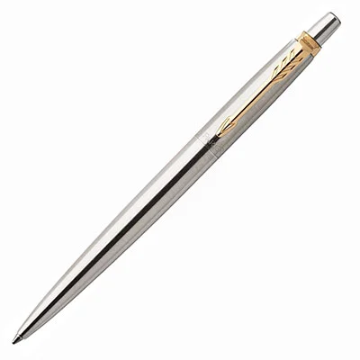 Parker Jotter Ballpoint Pen, Stainless Steel with Golden Trim, Medium Point Blue Ink