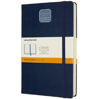 Moleskine - Classic Notebook Expanded, Ruled Notebook, Colour Sapphire Blue