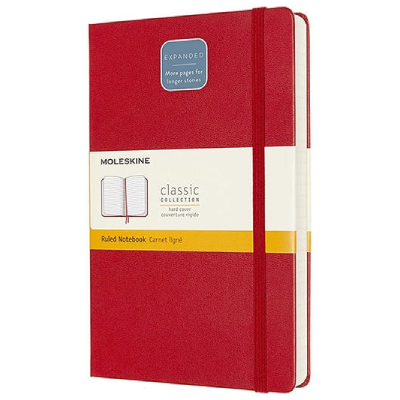 Moleskine - Classic Notebook Expanded, Ruled Notebook, Colour Scarlet Red