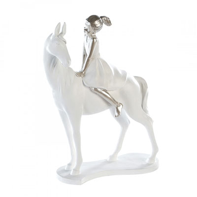 Skulptura - Girl on Horse white/silver