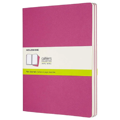 Moleskine Cahier Journal, Set 3 Notebooks with Plain Pages, Cardboard Cover with Visible Cotton Stiching, Colour Kinetic Pink