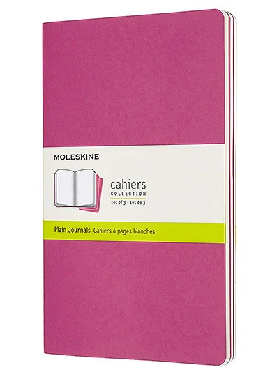 Moleskine Cahier Journal, Set 3 Notebooks with Plain Pages, Cardboard Cover with Visible Cotton Stiching, Colour Kinetic Pink
