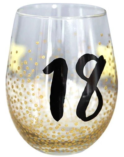 Čaša - Wine, Metallic Gold, 18th Birthday