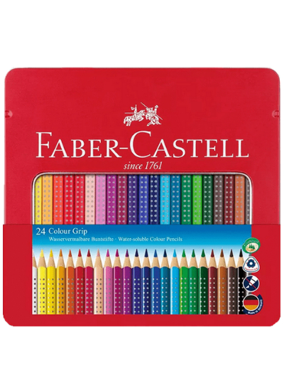 Faber-Castell Coloured Pencil - Grip, Tin Case, 24