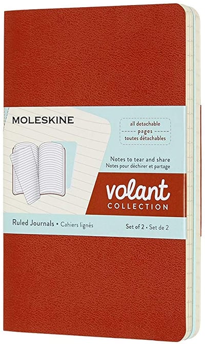 Moleskine Volant Pocket Ruled Journals - Coral Orange/Aqua Blue