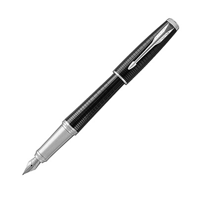 Parker Urban Fountain Pen, Premium Ebony Metal Chiselled with Fine Nib and Blue Ink Refill